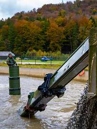 Military engineers train on the Dachs AEV in the tank wading pit at WTD 52